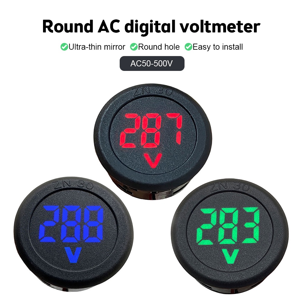 Gaqqee Voltmeter AC50-500V 2-wire LED Digital Display Round DC Car ...