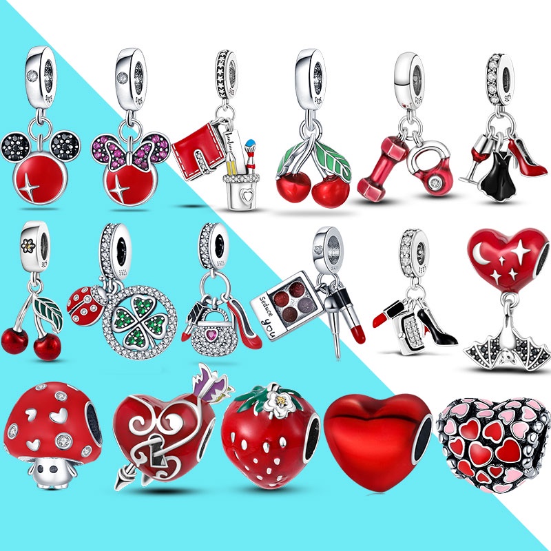 Red Lucky Charming DIY 925 Sterling Silver Love Type 925 Pandora Pendants Original Bracelet ...