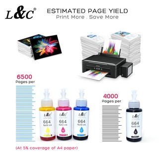 L&C Refill 664 Ink Black Dye Ink For Epson Printer L120 L100 L101 L110 ...