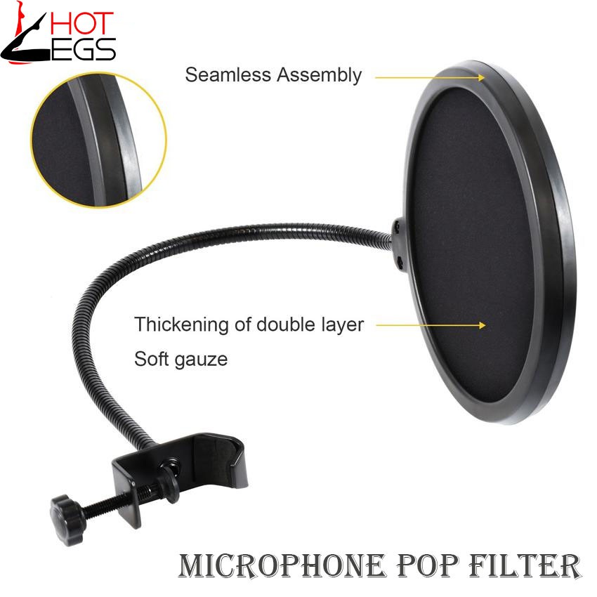Microphone Pop Filter Dual Layer Mic Pop Shield with Clip Stabilizing ...