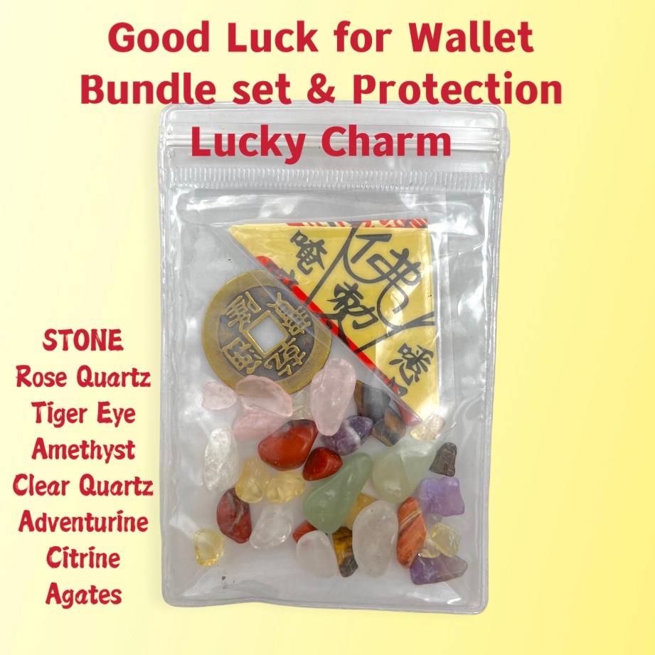 LUCKY CHARM ASSORTED MIXED STONE GOOD LUCK FOR WALLET BUNDLE SET W ...