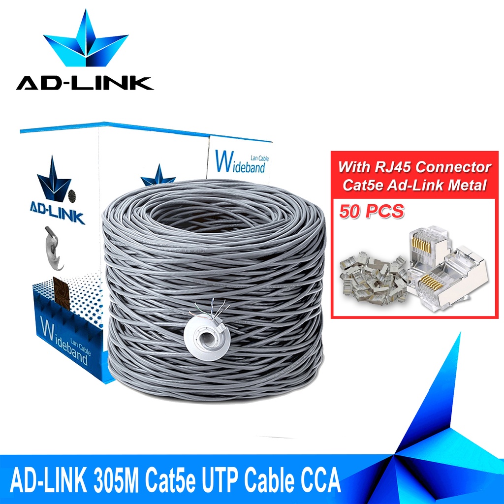 Ad-Link 305M Cat5e UTP Cable Indoor CCA With 50pcs Ad-Link Rj45 Connector Cat5e Metal Shielded ...