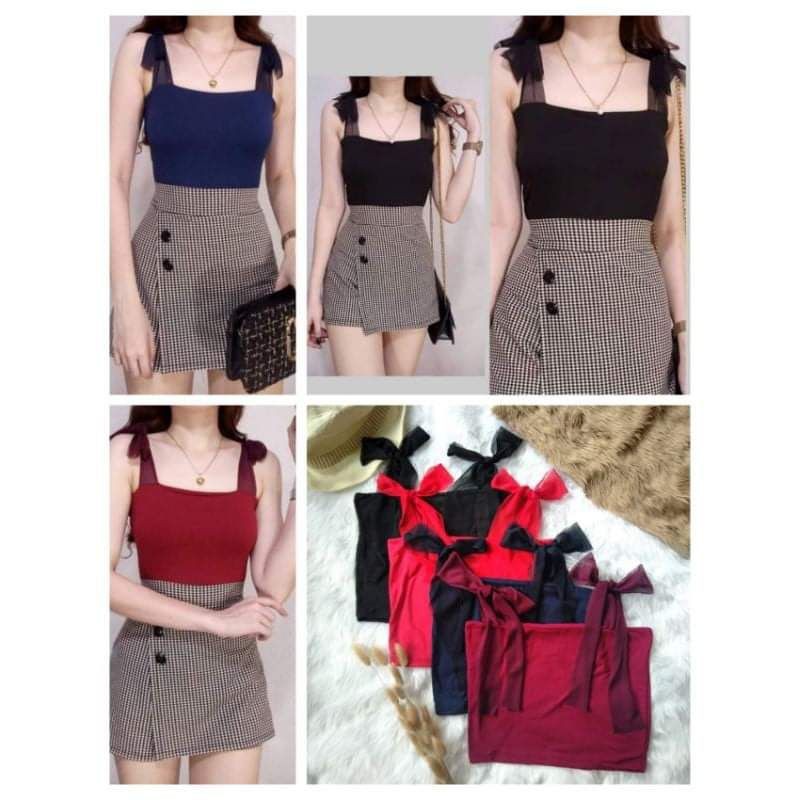 Mesh Ribbon Shoulder Crop Top | Shopee Philippines
