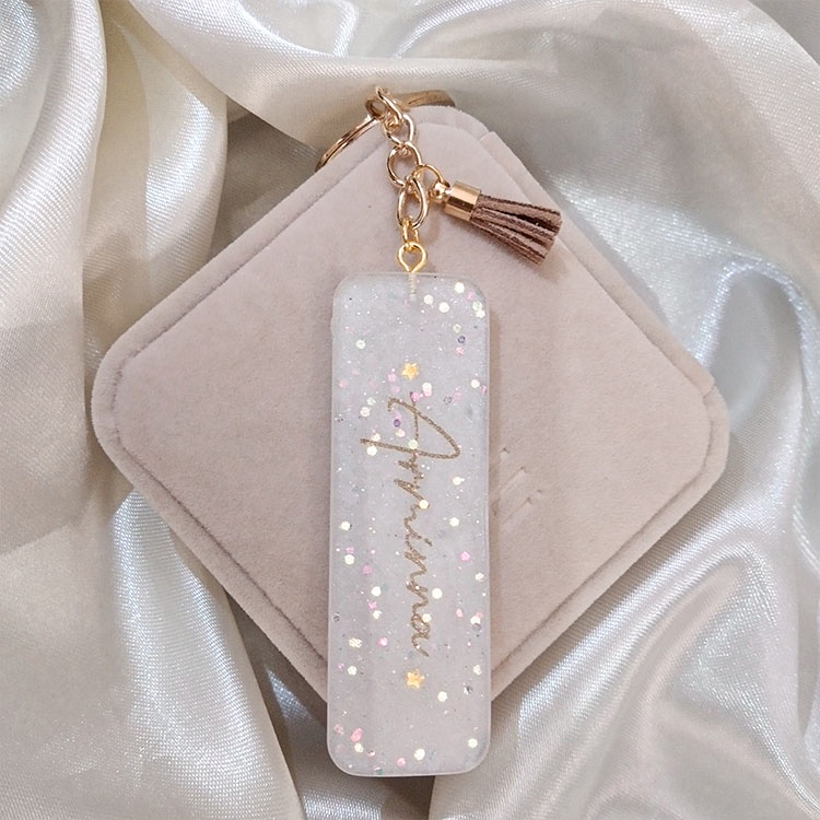 PERSONALIZED RESIN NAME KEYCHAIN WITH TASSEL - SHIMMER WHITE | Shopee ...