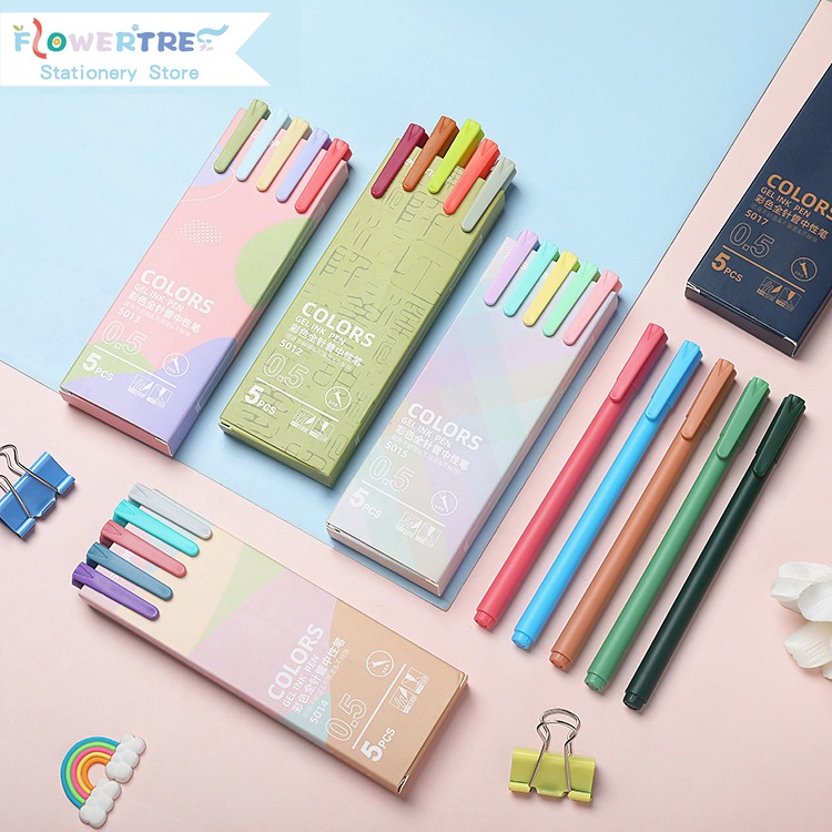 【FH】 0.5mm Colored 5pcs Gel Pen Set Pastel Color Pens Morandi Marker ...