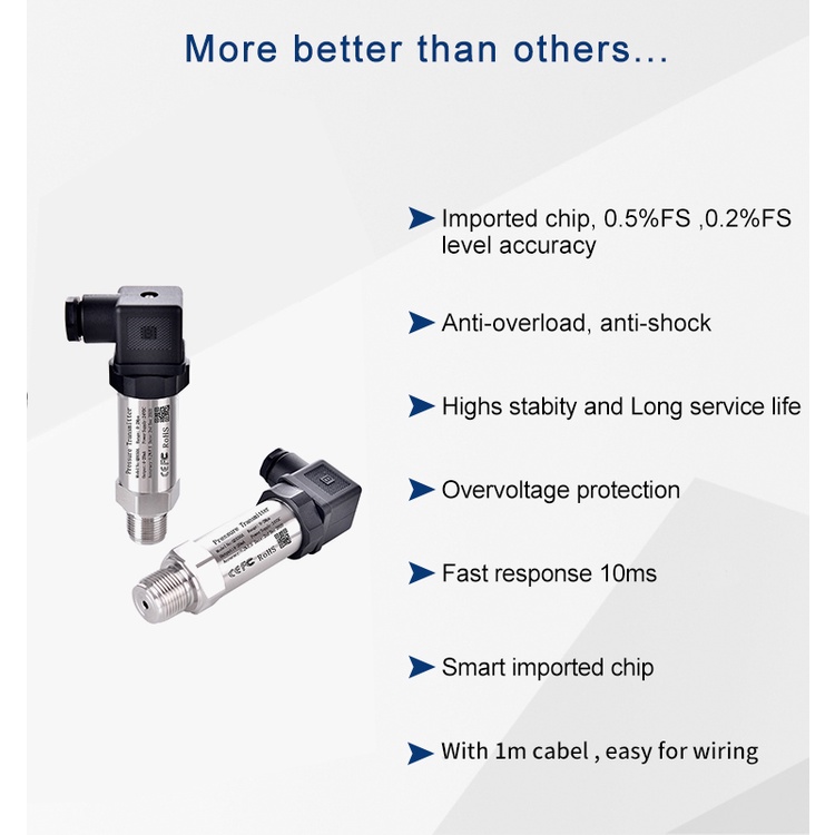 G1/4 Pressure Transmitter 0-10V Sensor Water Oil Gas Liquid 200bar Pressure Transducer 24VDC ...