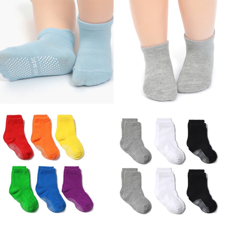 6 Pairs/lot Cotton Sock with Rubber Grips Children's Anti-slip Boat ...