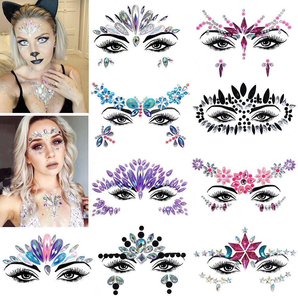 Glitter Face Jewels Sticker Acrylic Rhinestone Sticker Art Party ...