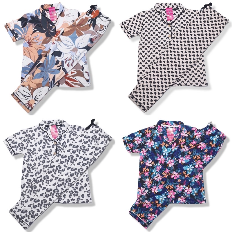 RO38# Ladies High Quality pajama set short sleeve sleepwear | Shopee ...