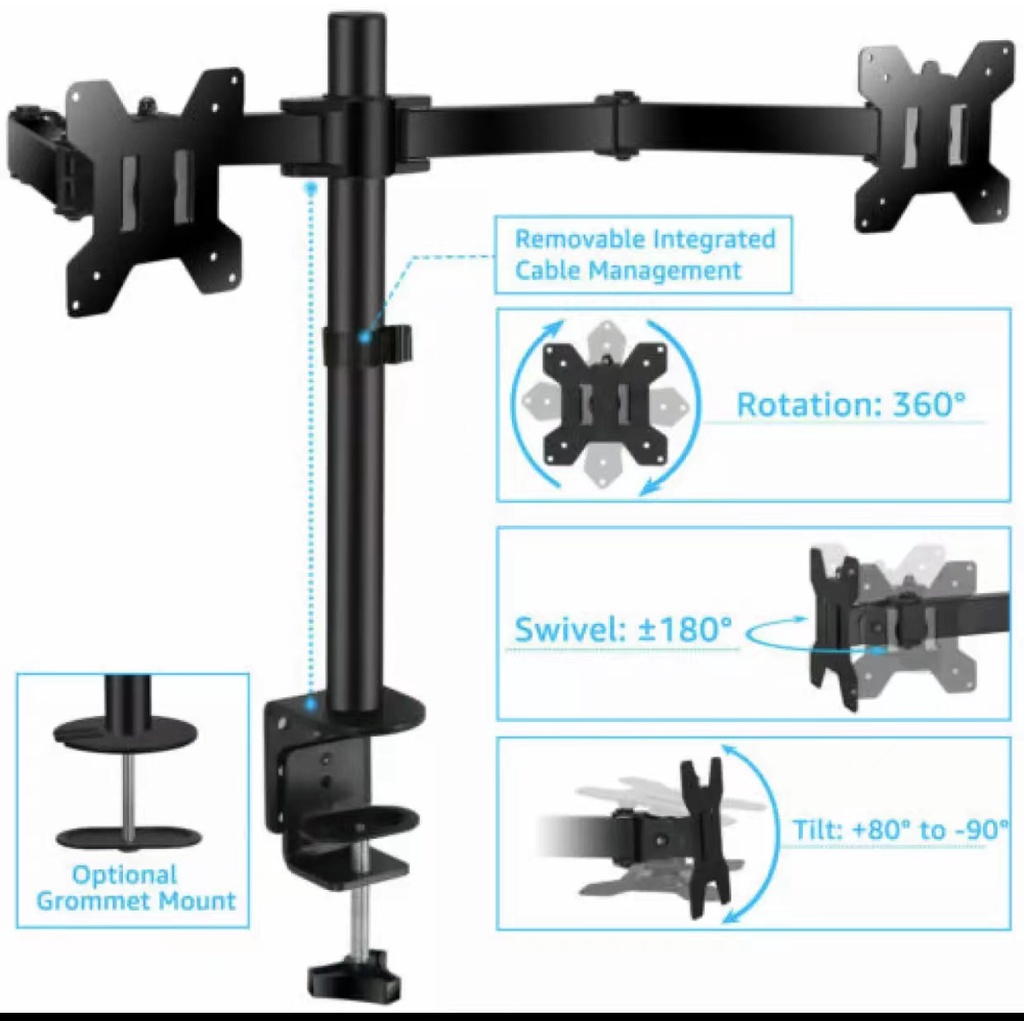 Dual /2 LED Monitor Mount with C-clamp and Grommet options GAMING ...