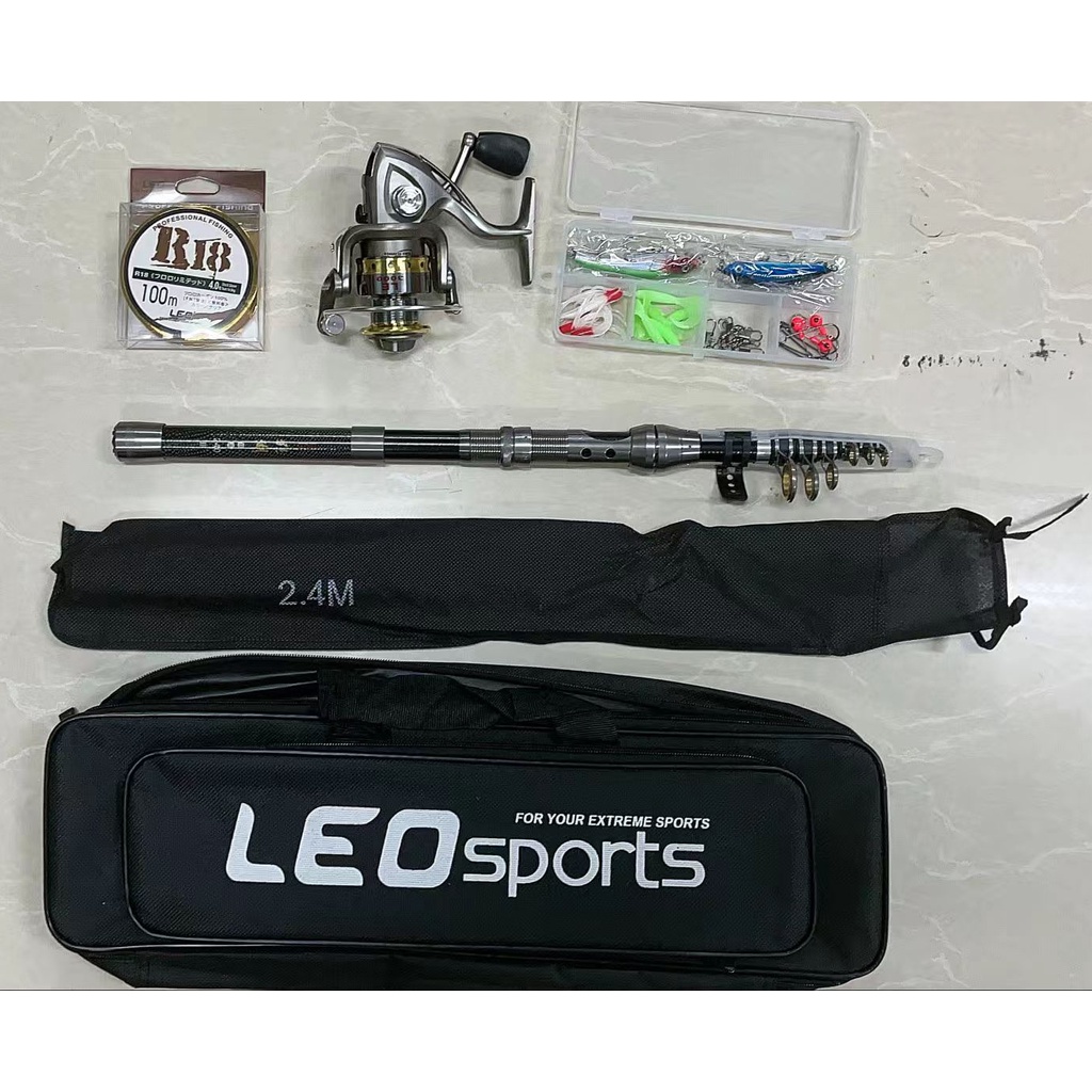 [Local Delivery]LEO 1.5/2.1m/2.4m Fishing Rod and Reel Set with Carrier ...