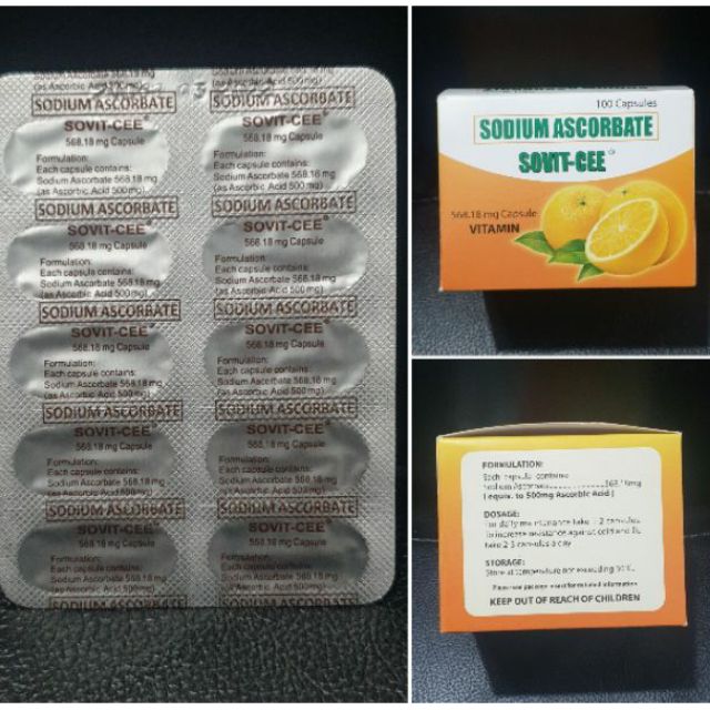 10 Capsules 500mg Vitamin C Sodium Ascorbate Sovit Cee Poten Cee ...