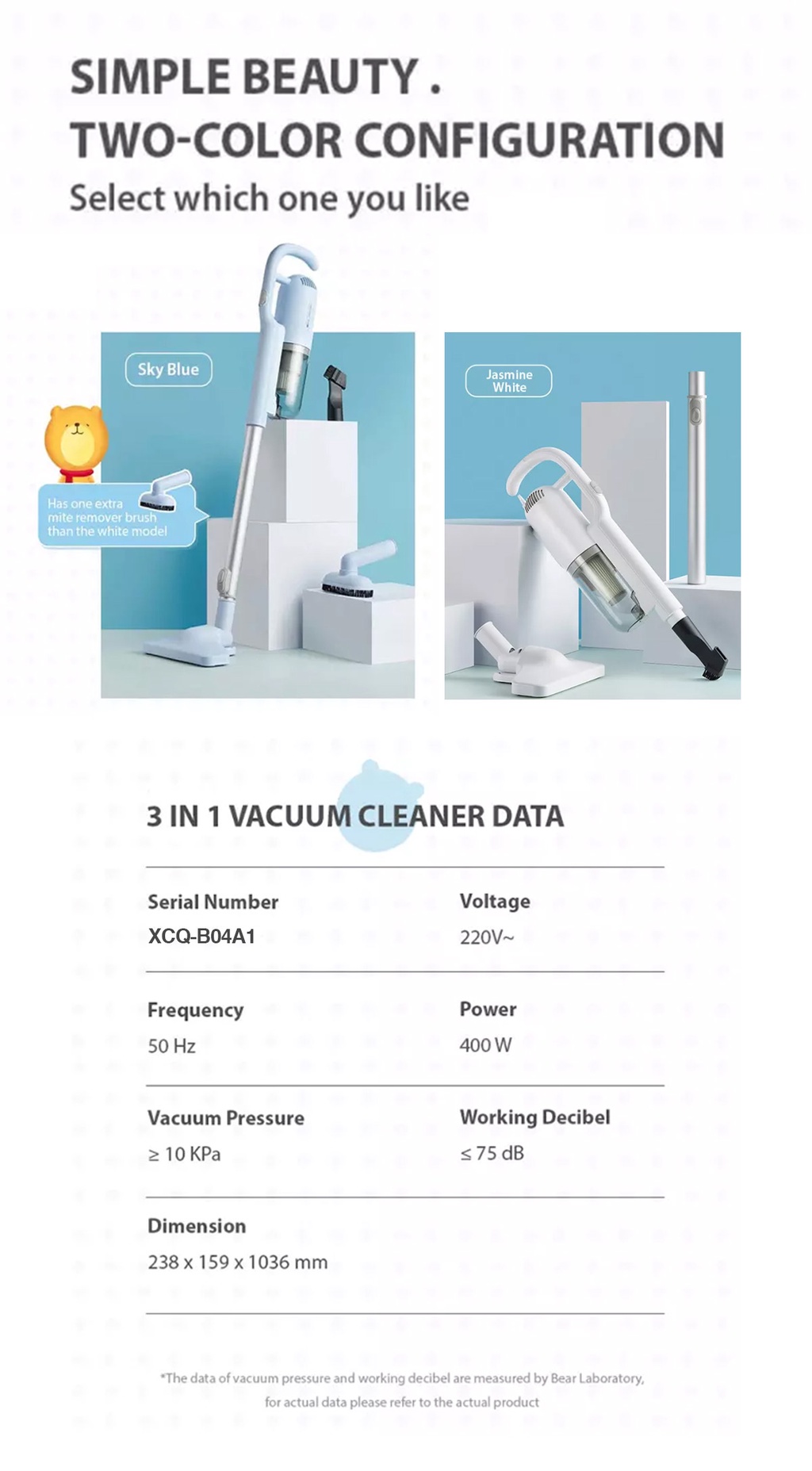 GAABOR x BEAR Corded Lightweight Vacuum Cleaner 400W High Power 10000Pa ...