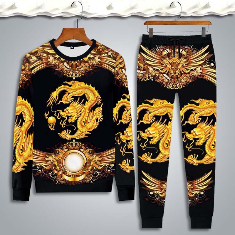 Men's Set Jogging long-sleeve t-shirt set Men Tracksuit Tops and Pants ...