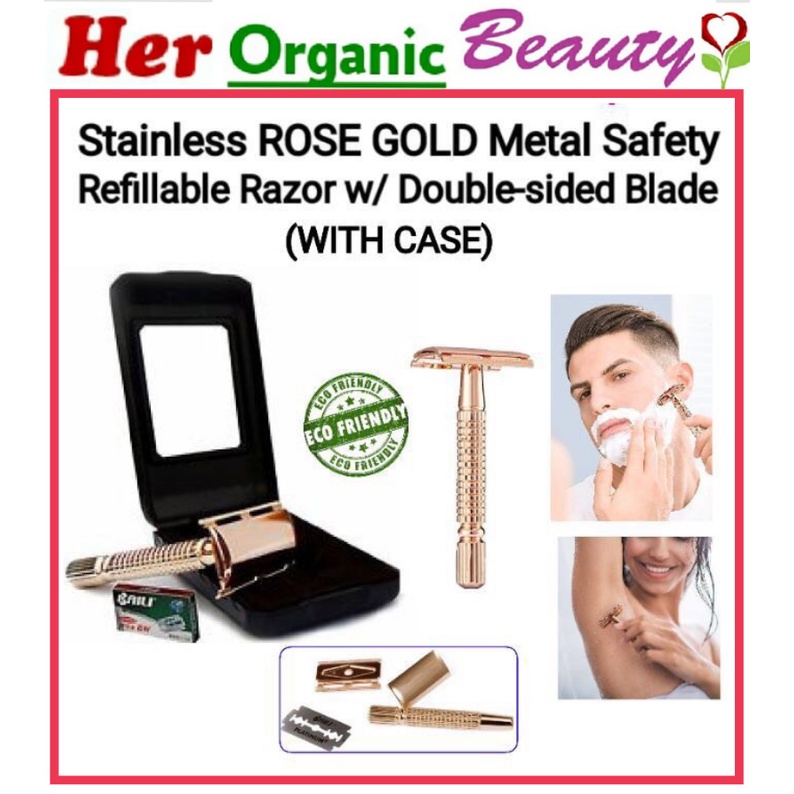 Stainless ROSE GOLD Metal Safety Refillable Razor w/ Double-sided Blade ...