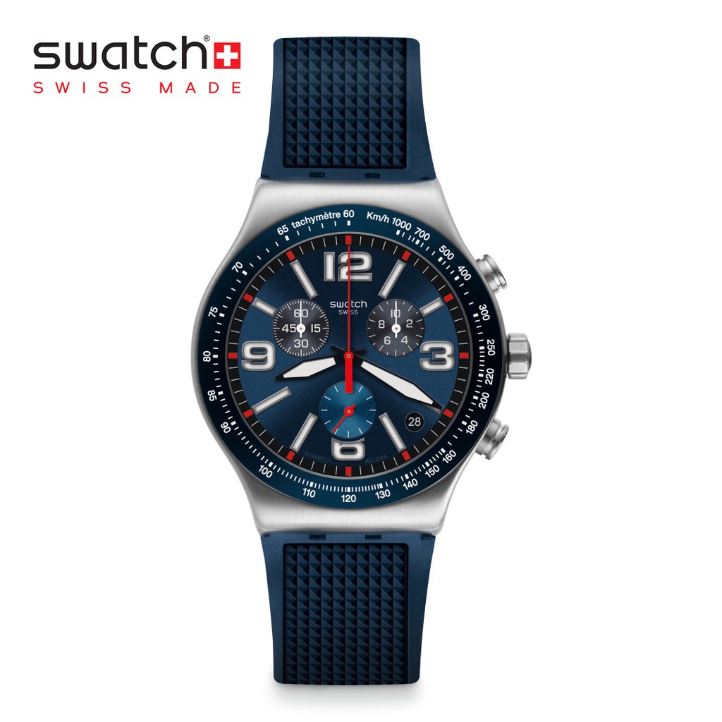 Swatch New Irony Chrono Blue Grid YVS454 Blue Rubber Strap Stainless ...