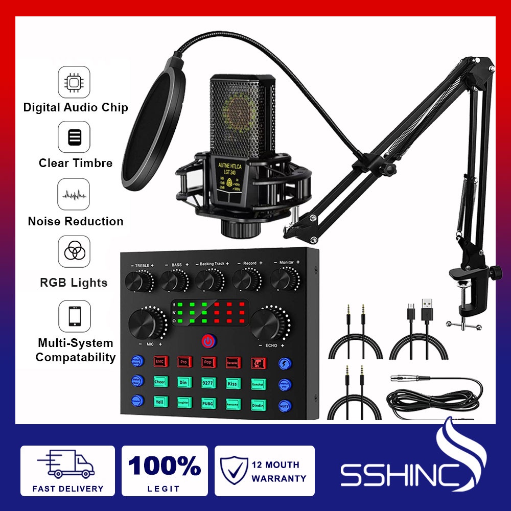 Good for live streaming V8 sound card with microphone condenser ...