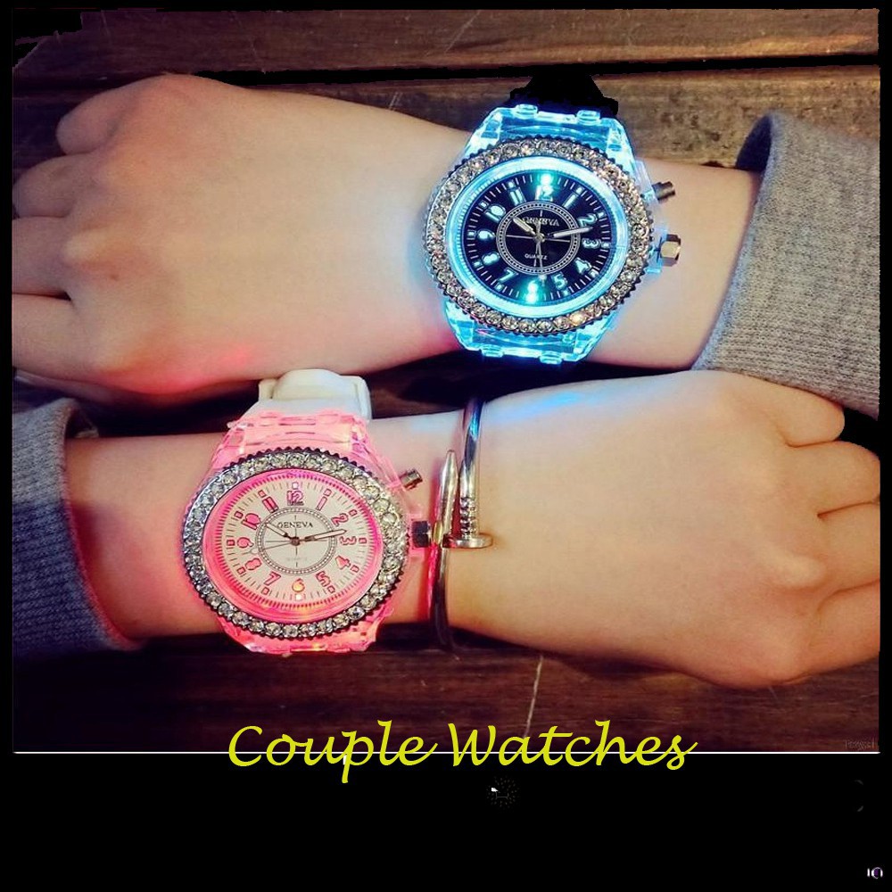 Popular night light watch water drill LED flash couple silicone men's ...