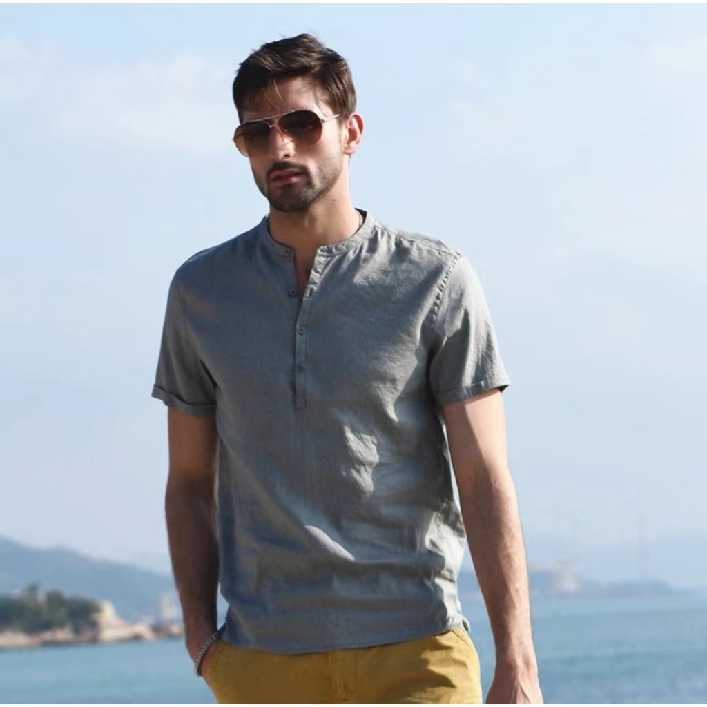 Premium Chinese Collar Casual Polo for Men Plain Cotton Short | Shopee ...