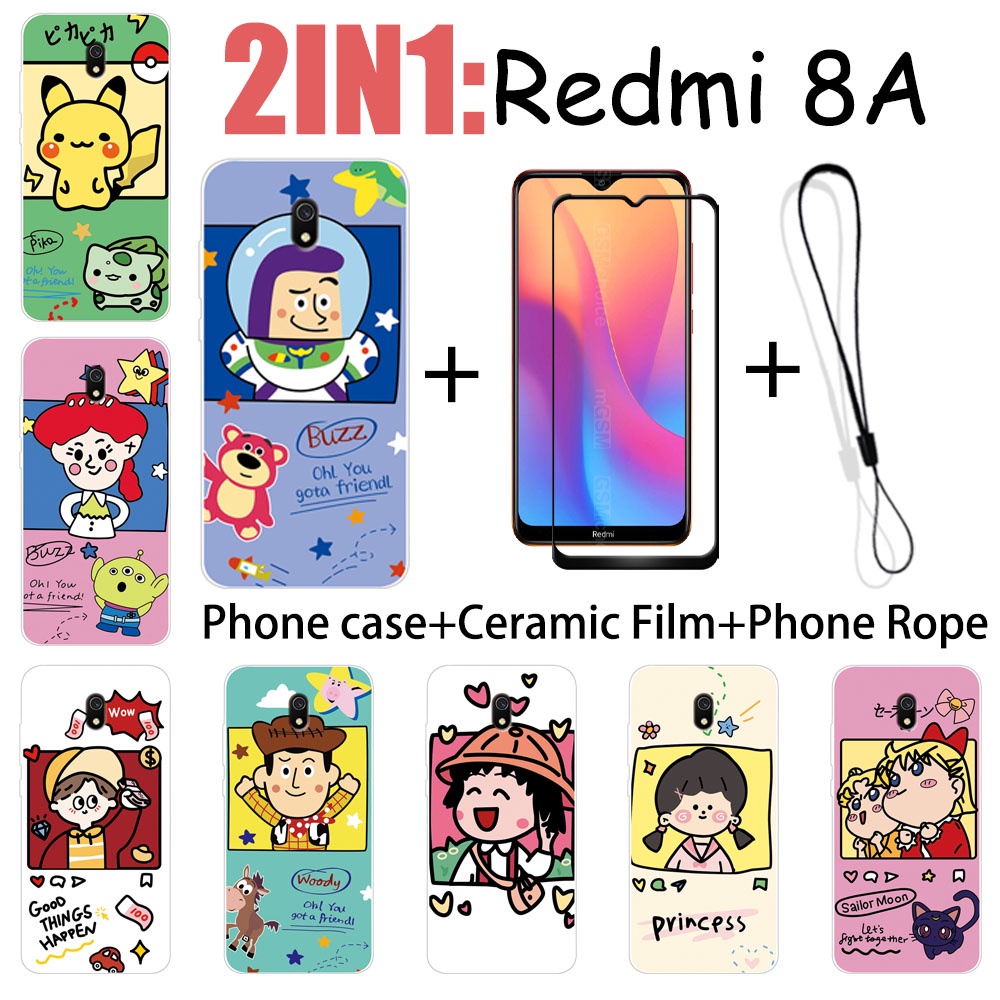 2 IN 1 Redmi 8A Case with Tempered Glass Ceramic Film Screen Protector ...