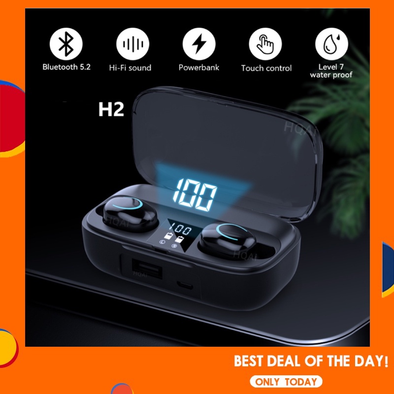 H2 TWS Headset Bluetooth 5.2 Earphones with Powerbank Build-in MIC ...