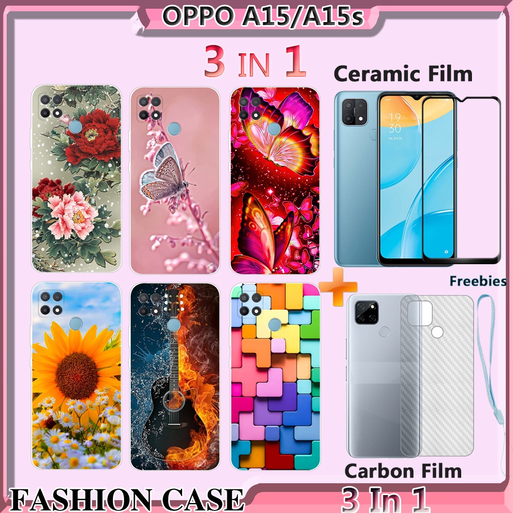 3 IN 1 OPPO A15 OPPO A15s Case with Tempered Ceramic Matte Protecot ...