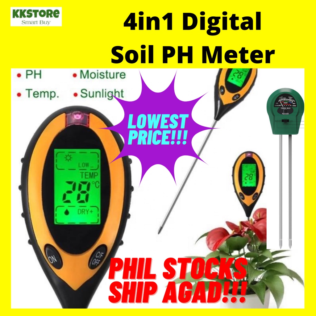 4in1 Soil PH Meter Temperature moisture light digital ph analog tester ...