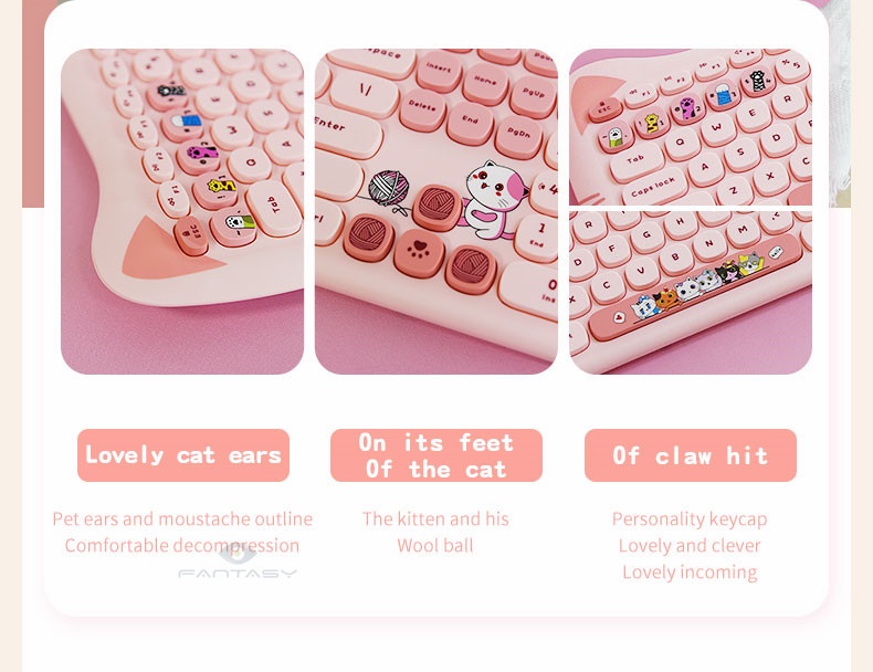 MOFii GEEZER Kitty Cat PLUS Super Cute Wireless Keyboard and Mouse Set ...