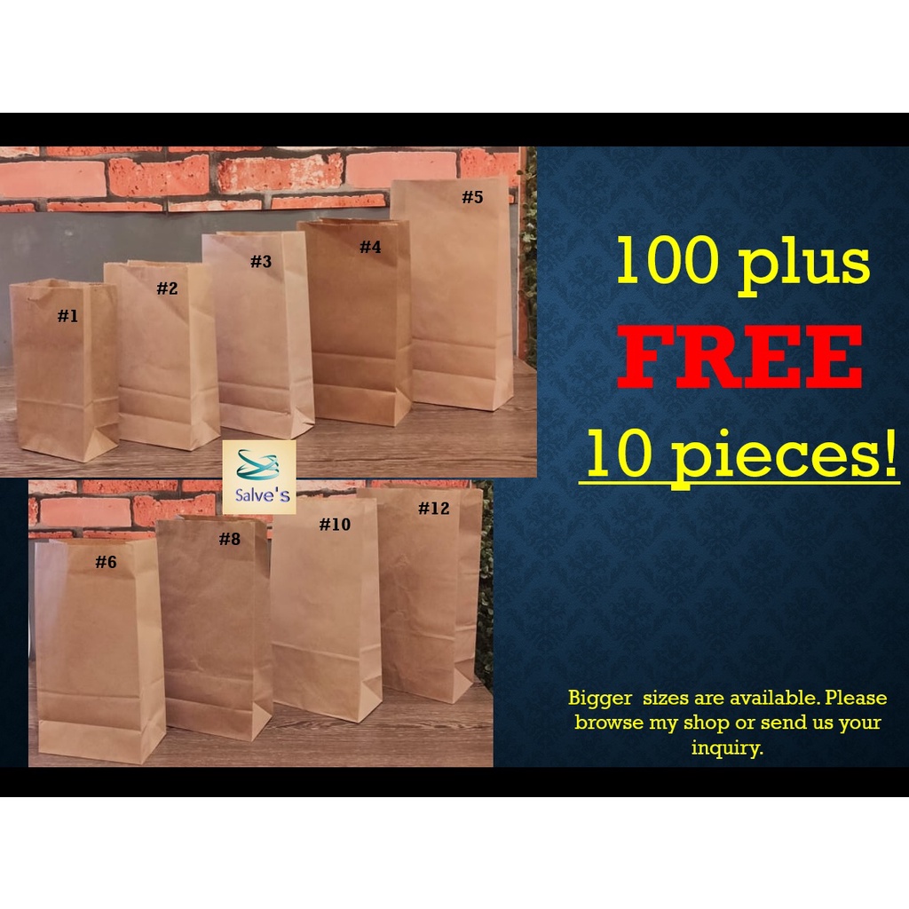 Brown Paper Bag Kraft Bag Small Size 100 Pieces Size 1-12 with FREE 10 ...