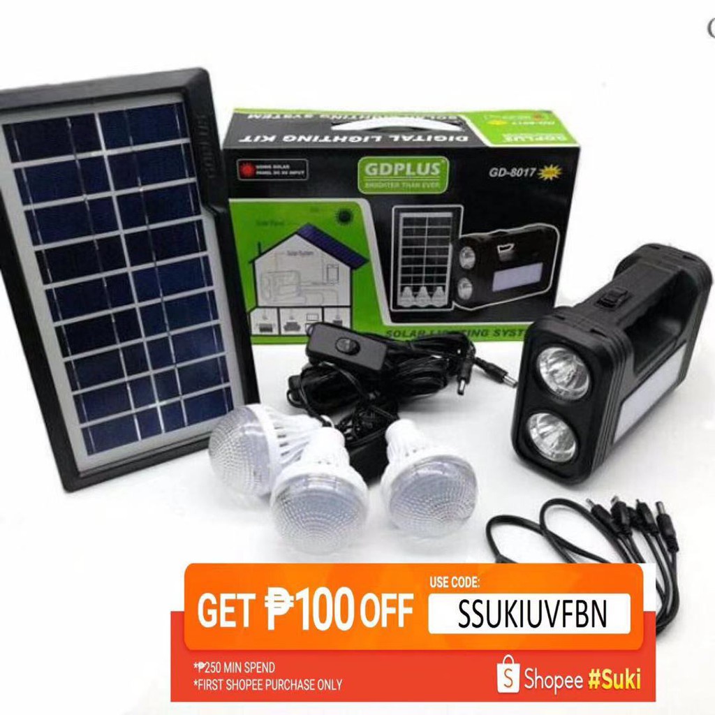 GD Solar Lightening kit System With 3 pcs LED Lights and solar panel ...