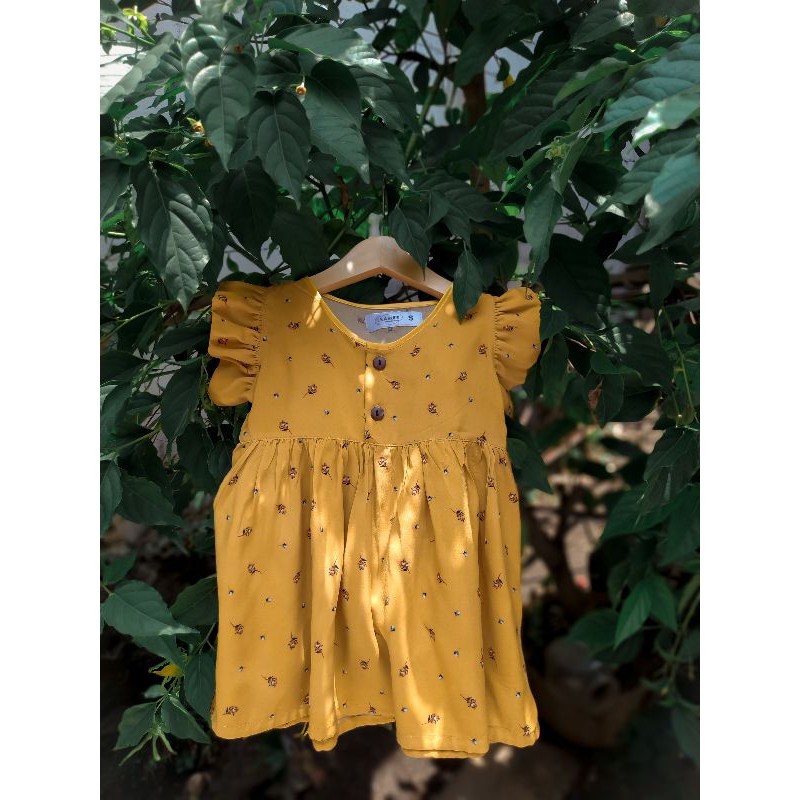 Little Alea Dress Flowers Mustard | Shopee Philippines