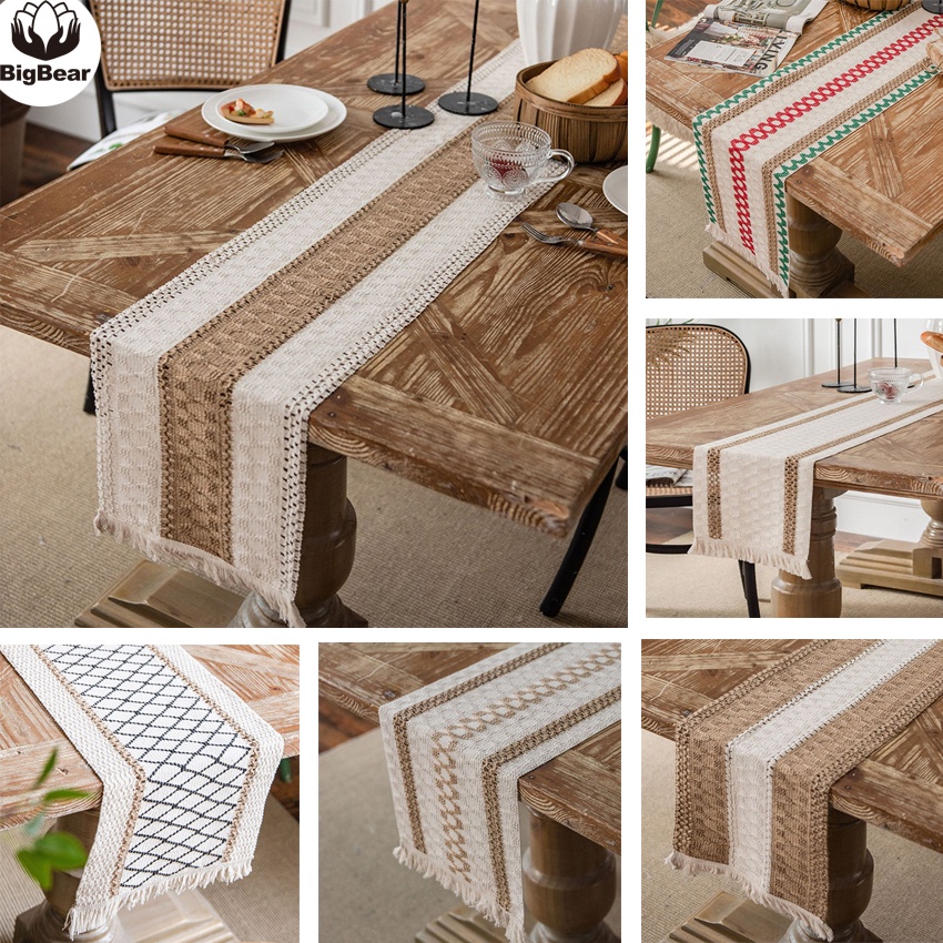 Farmhouse Cotton Linen Table Runner Cloth Woven Table Runners Mat for ...