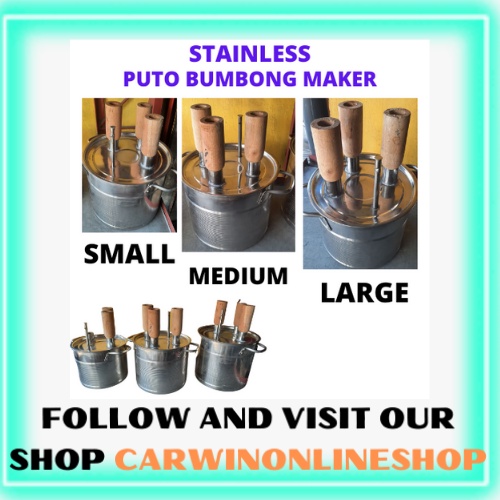 STAINLESS PUTO BUMBONG MAKER 3 HOLES HULMAHAN WITH FREE 3 WOOD/BEST FOR ...