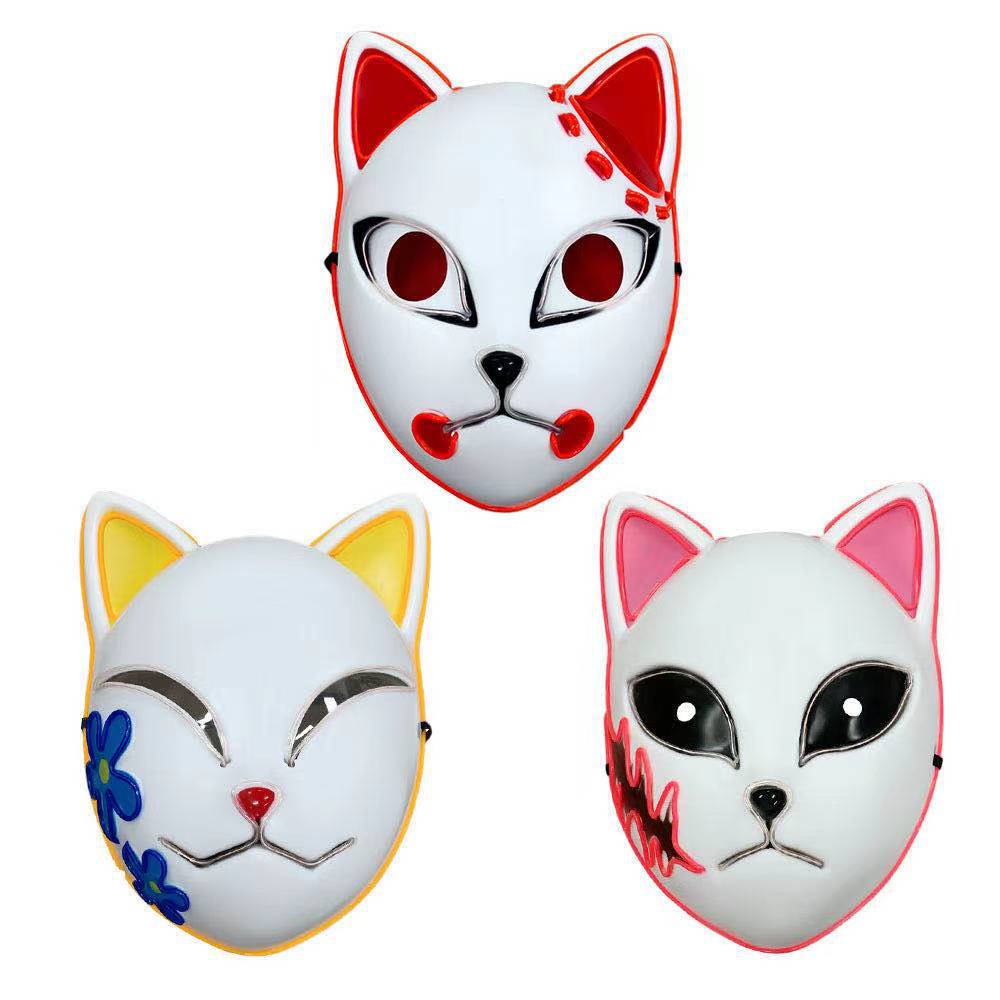 Demon Slayer EL Glowing Mask, LED Cat Face Props, Halloween Ball Mask ...