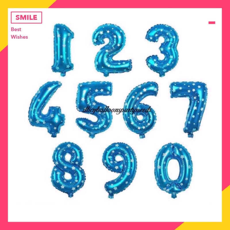 16inch blue print star number foil balloon birthday wedding partyneeds ...