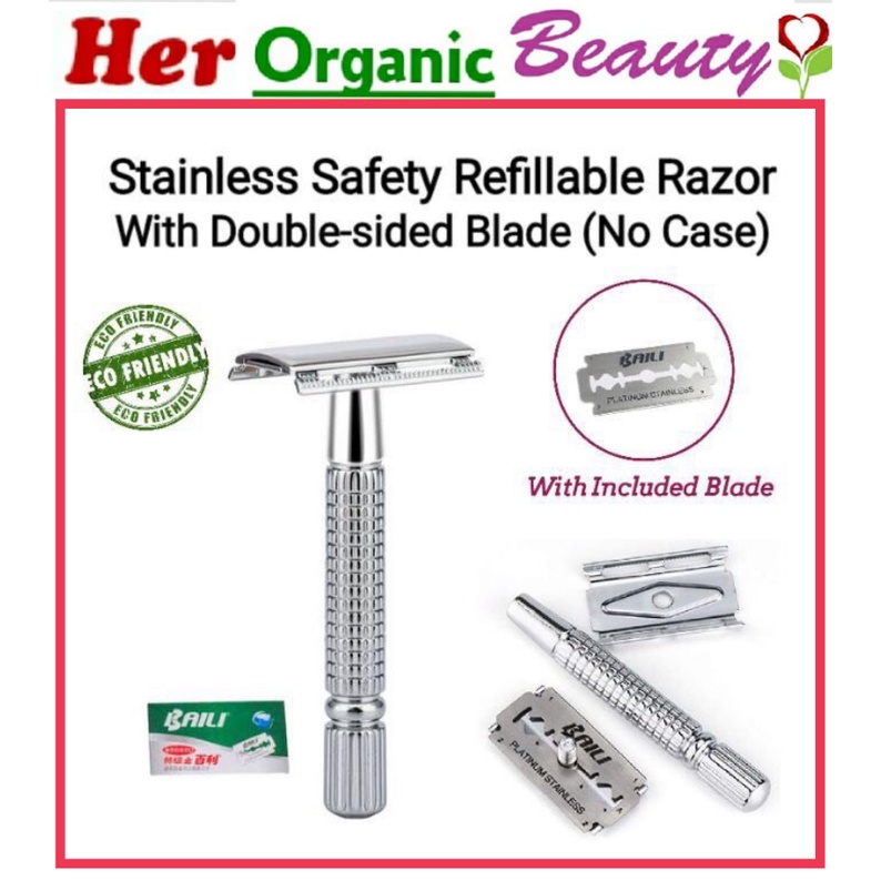 Stainless Silver Safety Refillable Razor w/ Double-sided Blade (NO CASE ...