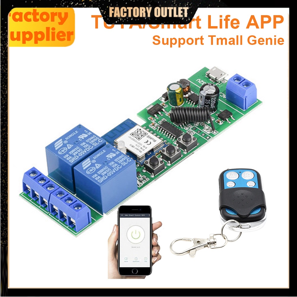 Tuya Smart Relay Switch 2-CH 5V/DC7-32V USB APP WIFI control + 433MHZ ...