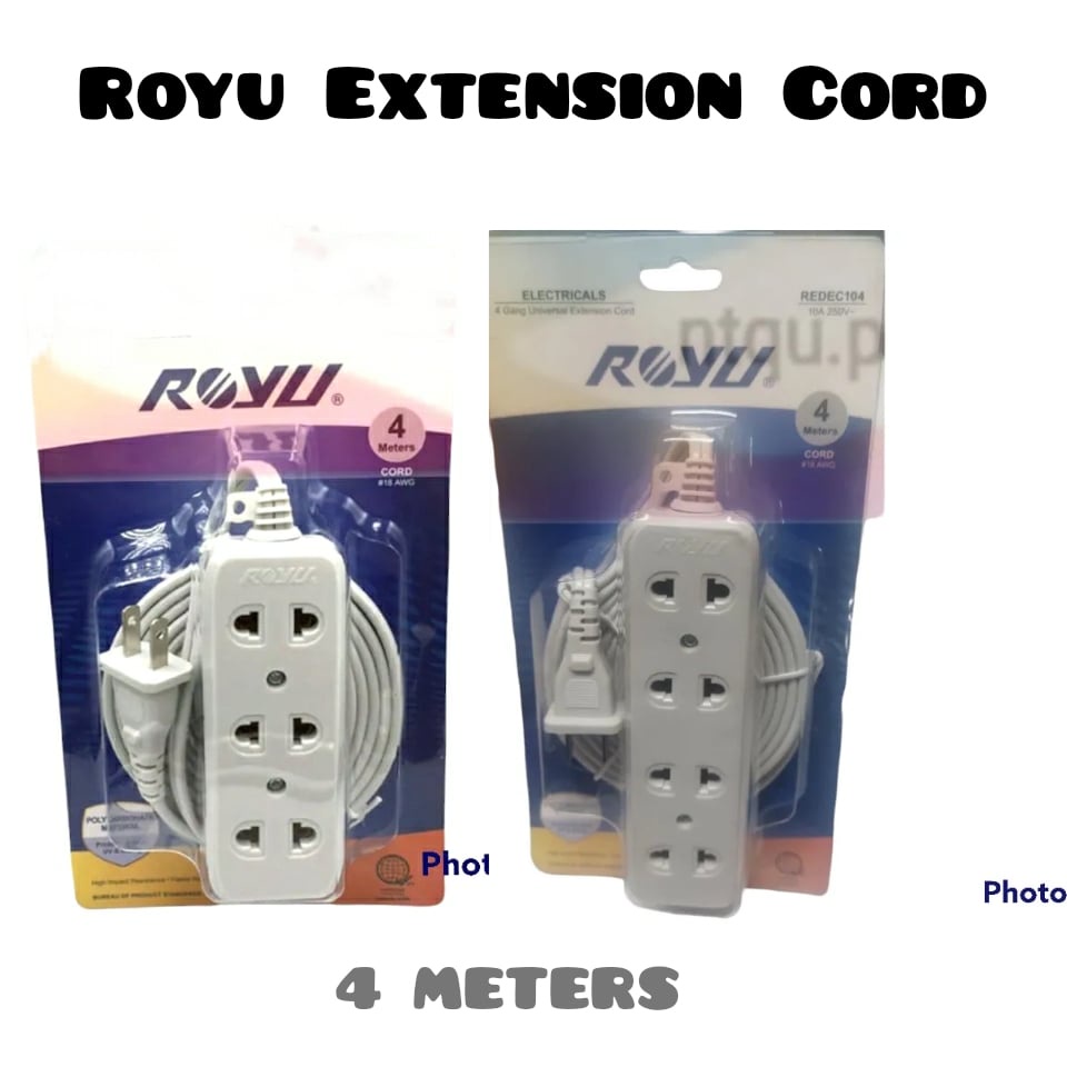 Royu Extension Cord 4 Meters with Universal Outlet (3 Gang &4 Gang ...