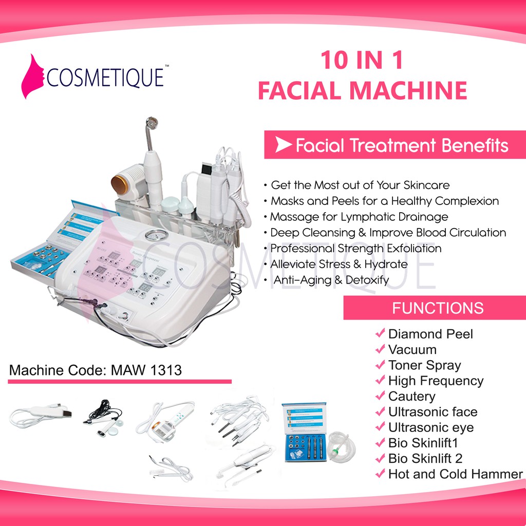 10 in 1 Facial Machine With Hot/Cold Hammer Cautery High Frequency ...