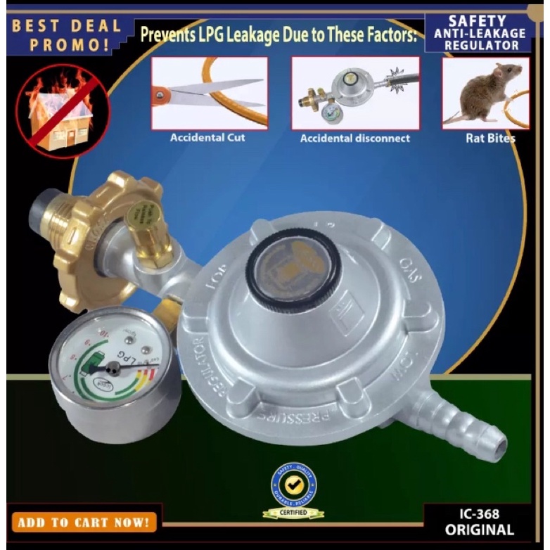 LPG SAFETY REGULATOR WITH GUAGE(POL TYPE) IC-368 ORIGINAL | Shopee ...