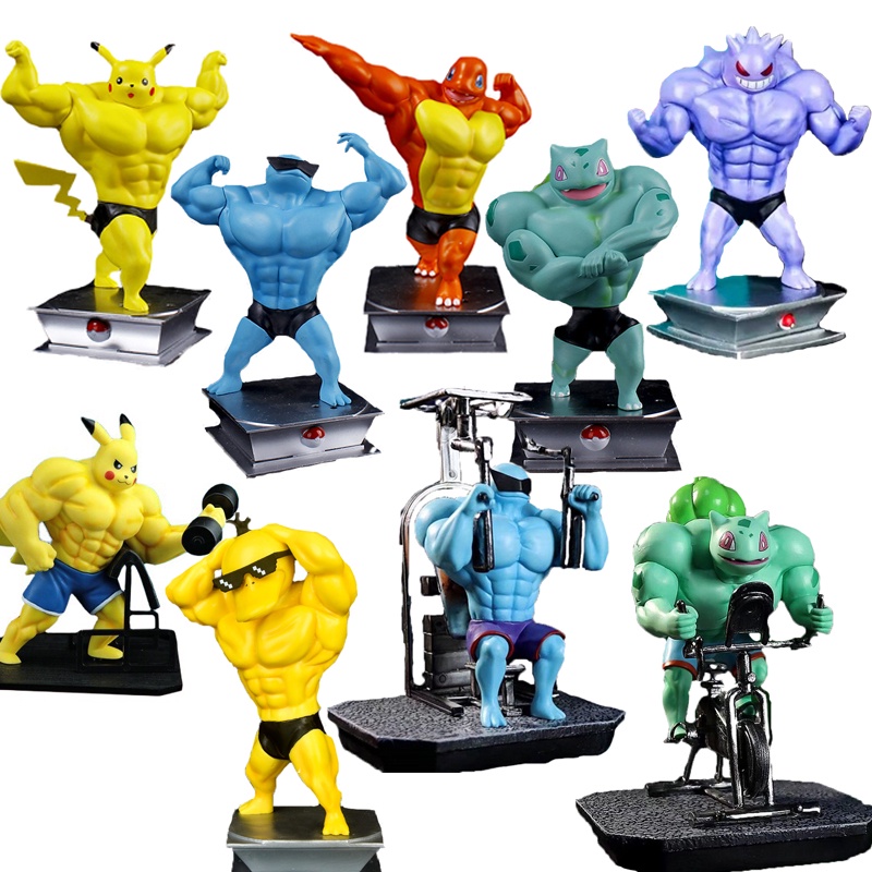 Pokemon Muscle Pikachu Charmander PVC Anime Figure Bodybuilding Statue ...