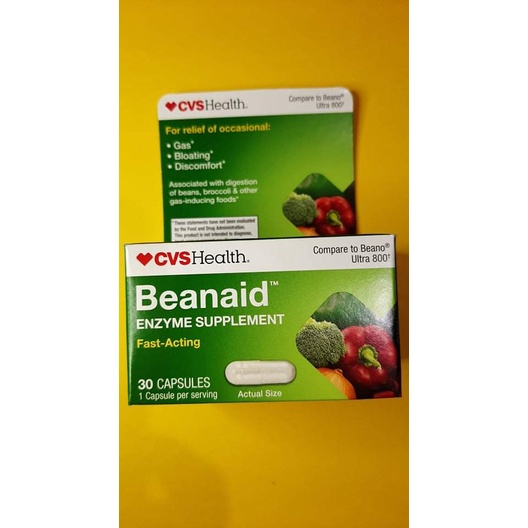 Beanaid Enzyme 800 GaIU 30 capsules Fast Acting CVS Health Anti-Gas ala ...