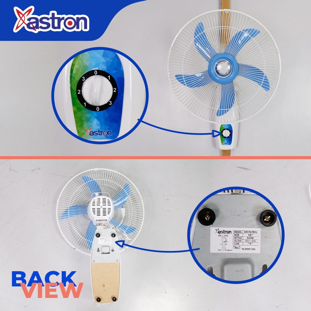 Astron AIRPATROL16" Electric Wall Fan - Blue | 5 Leaves Banana Blade ...