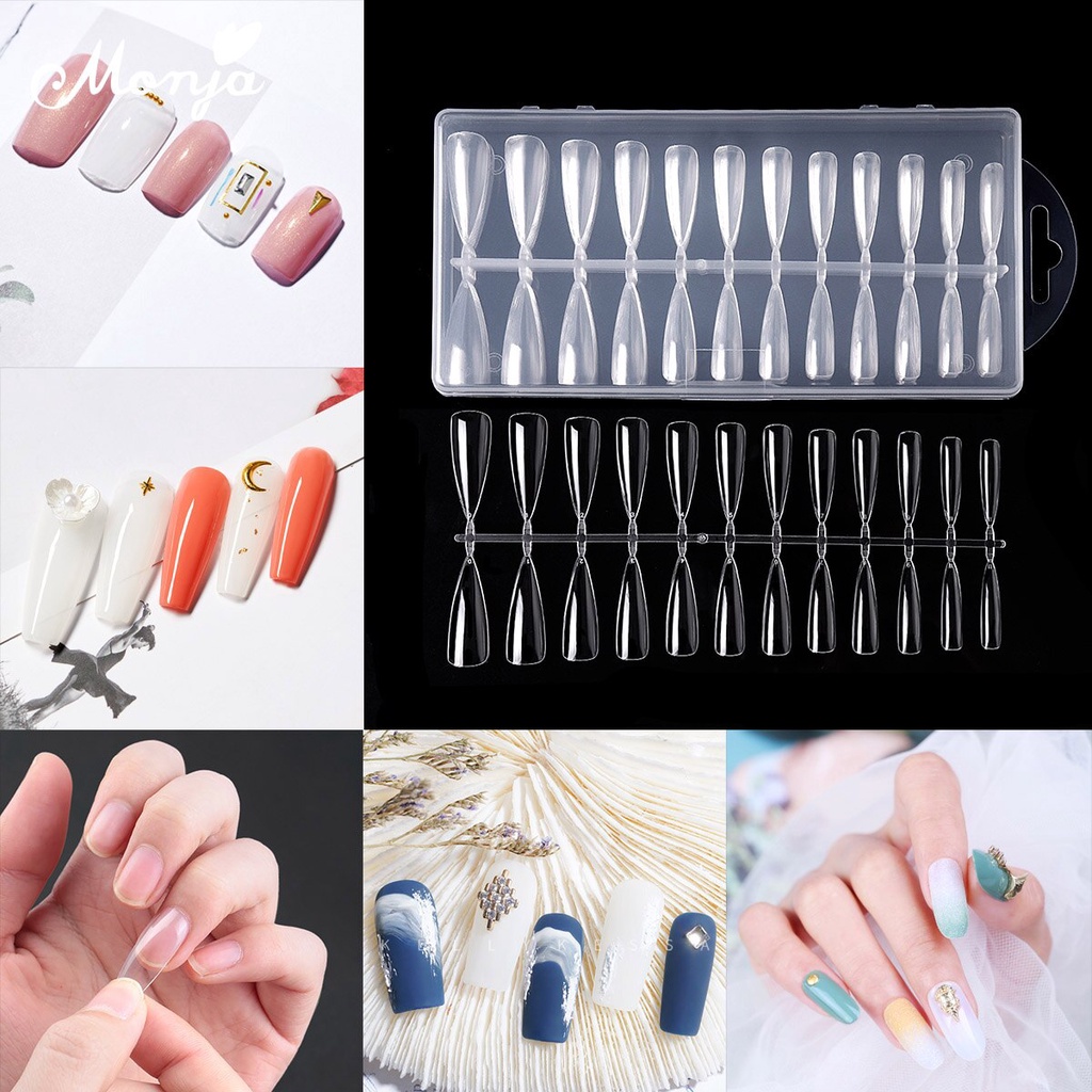 Monja Full Cover Extension Acrylic False Nail Tips 5 Styles Transparent ...
