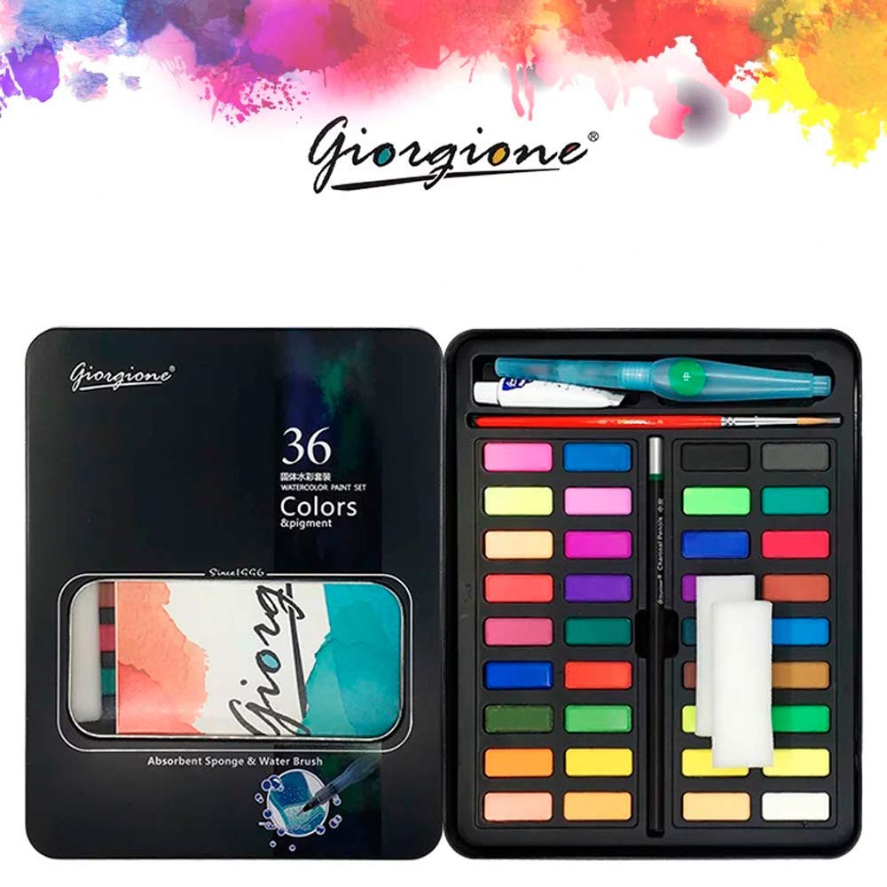 Giorgione Solid WaterColor Pigment Paint Set [Metal Iron Box 36 Colors ...