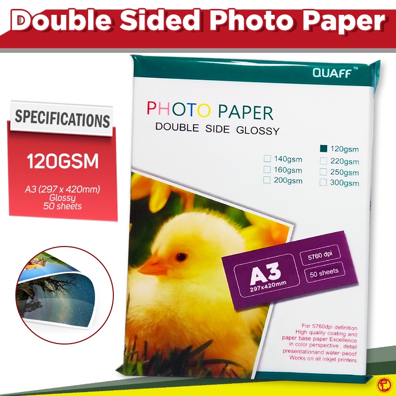 Quaff A3 Size Double Sided Glossy Photo Paper 120gsm 220gsm 250gsm 50 ...