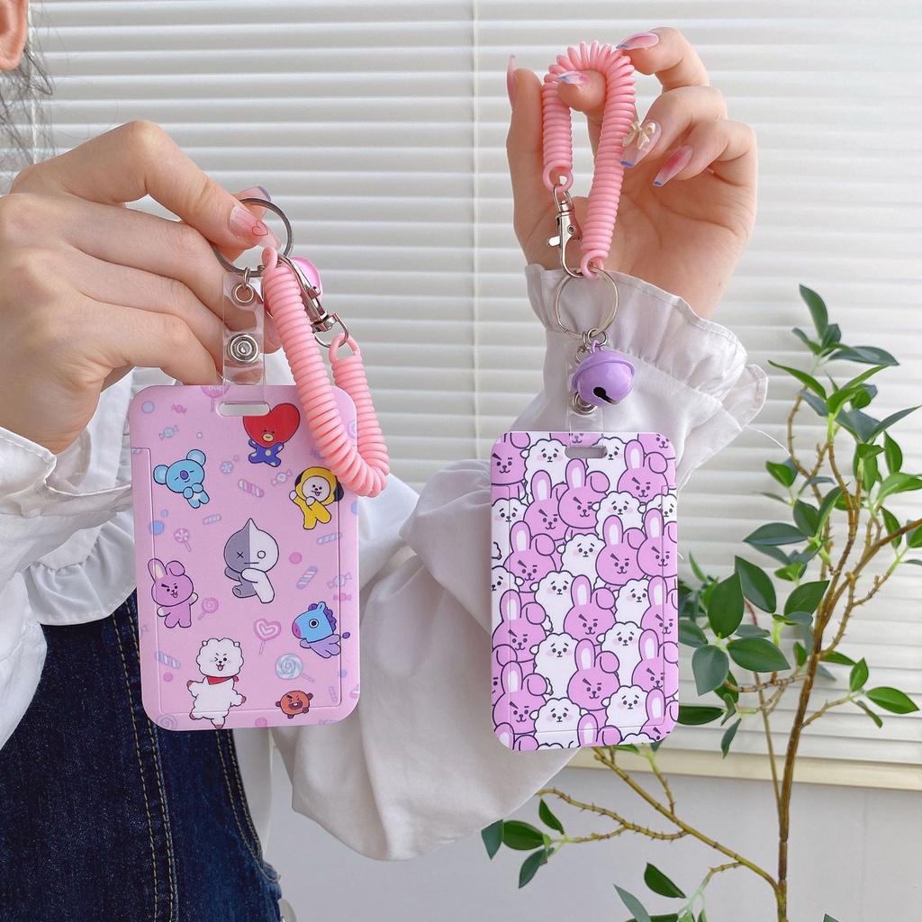 2022 KPOP BTS BT21 Elastic Wrist Card Holder Hard Protector Cartoon Photocard Keychain | Shopee ...