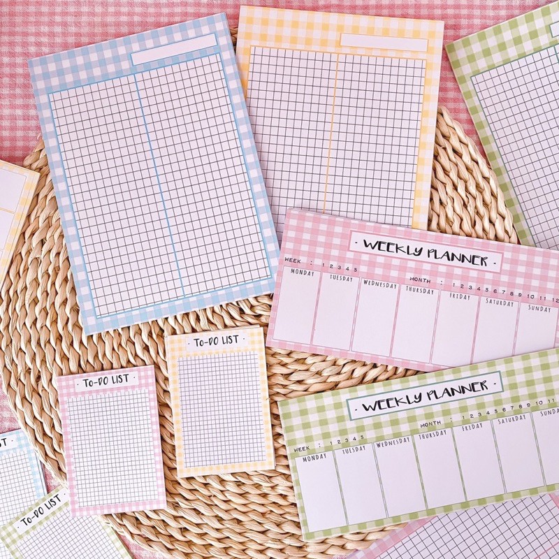 GINGHAM MEMOPAD / GINGHAM Planner Plain Memo Pad grid Cute Student ...