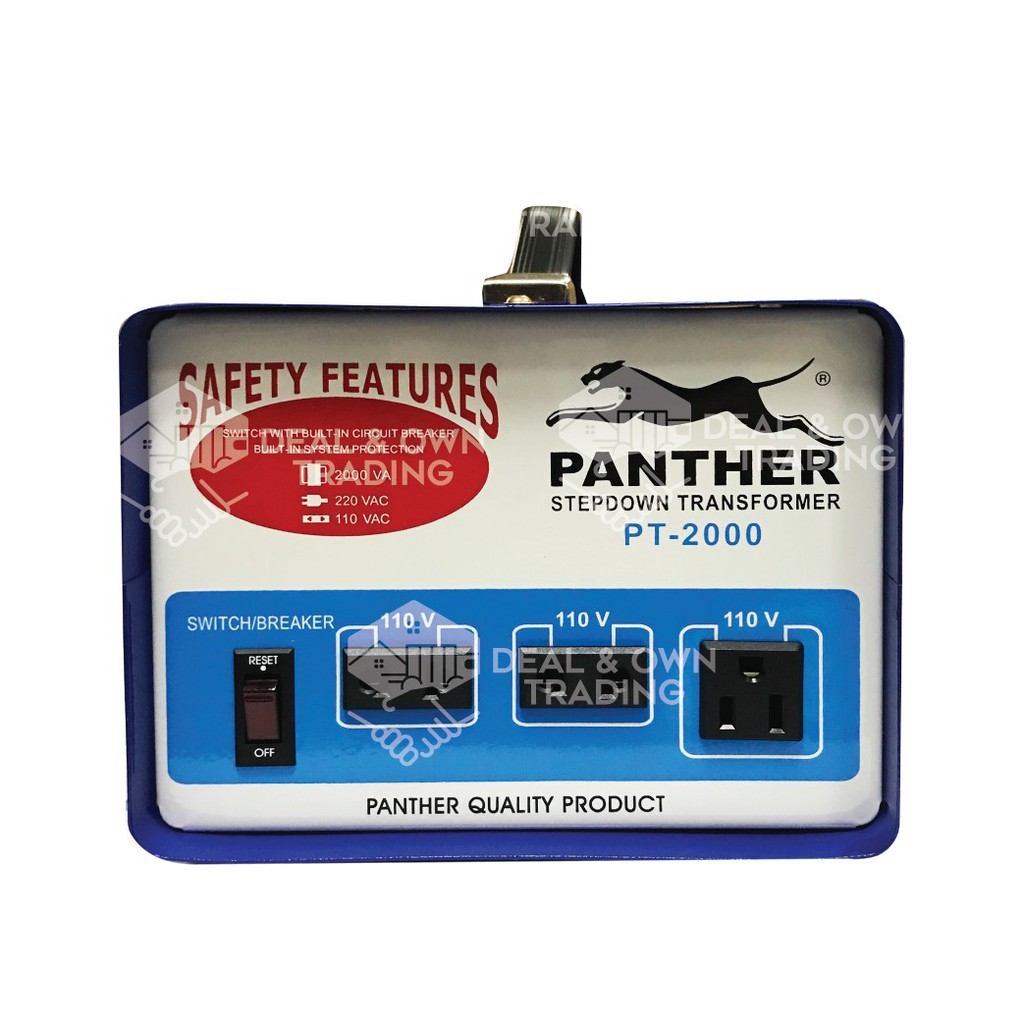 Panther PT 2000w-110v Step-down Transformer 2000 Watts Input 220VAC Output 110VAC Single Phase ...