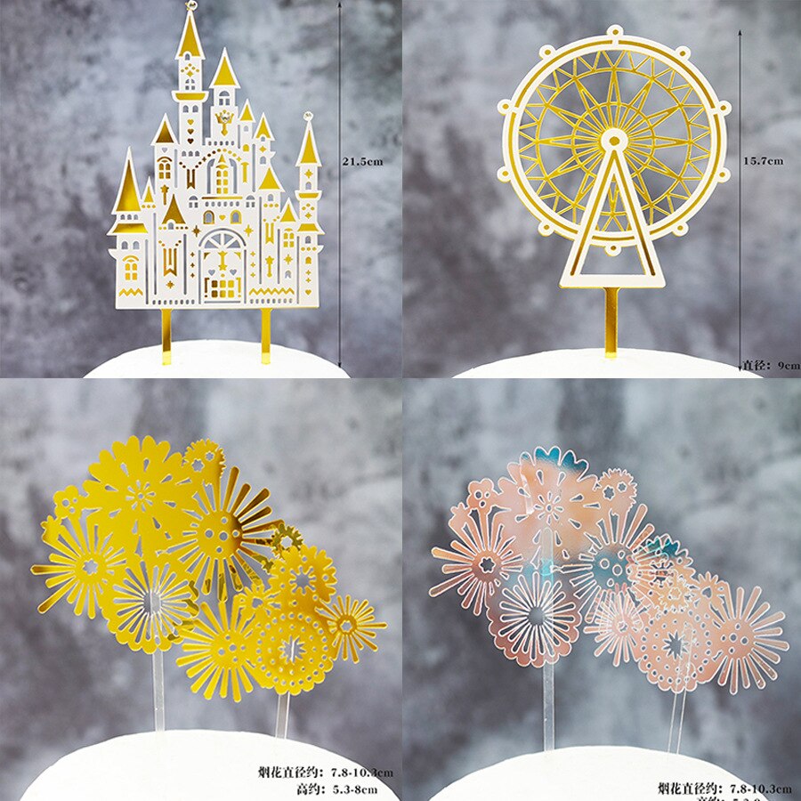 Gold Ferris Wheel Acrylic Happy Birthday Cake Topper Castle Birthday ...